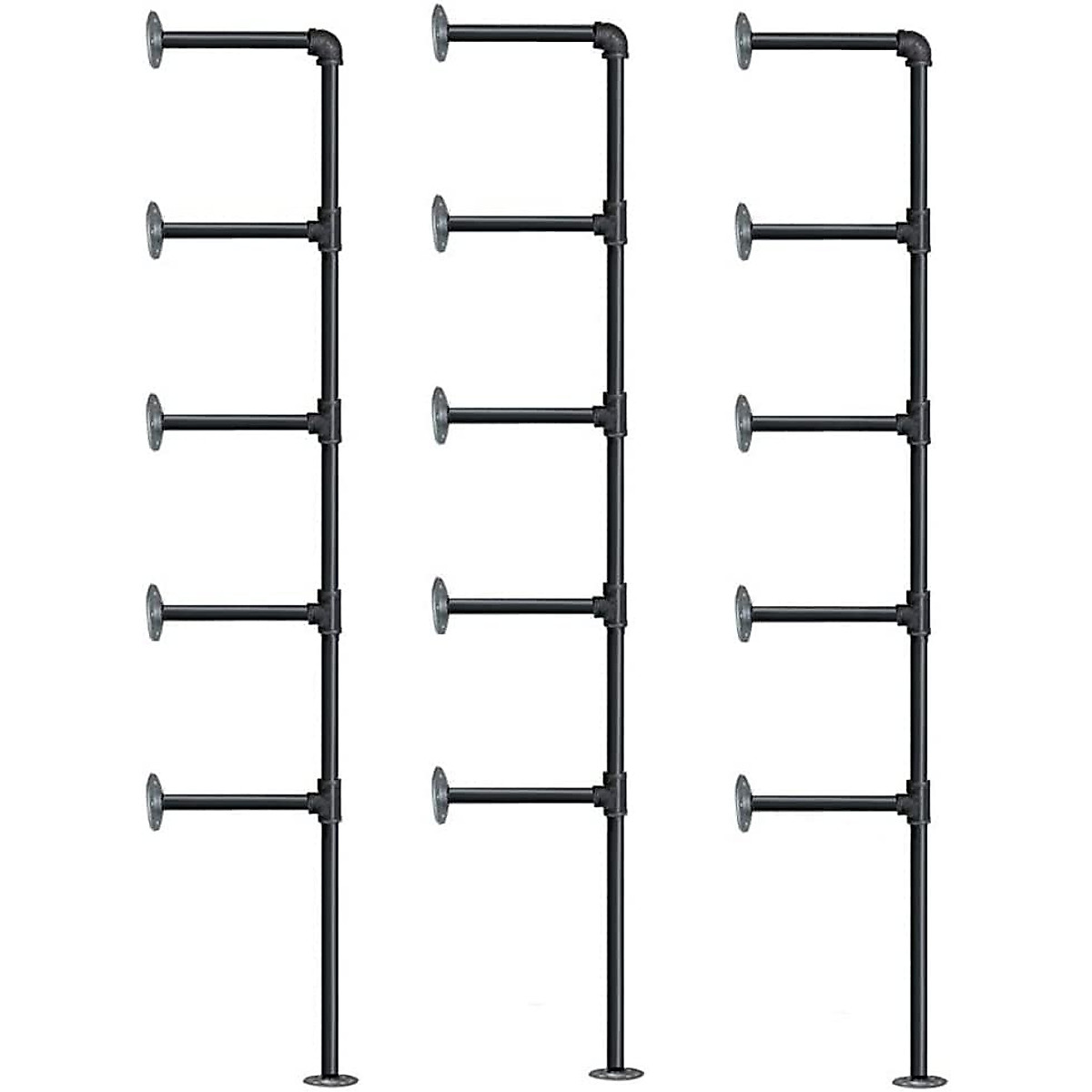 (77"Tall,14"Deep,3pcs) Industrial Retro Wall Mount Iron Pipe Shelf,DIY Open Bookshelf,Hung Bracket,Home Improvement Kitchen Shelves,Tool Utility Shelves, Office Shelves, pipe shelving