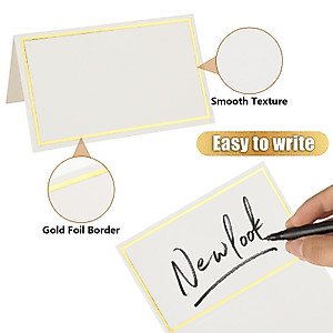 200 PCS Place Cards with Gold Foil Border, Paper Name Place Cards for Table Setting, Blank Table Tent Place Cards for Weddings, Banquets, Birthday Events, Dinner Parties and any other Events