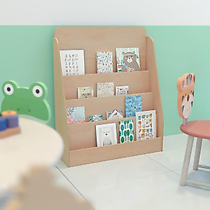 Flash Furniture Hercules 4 Shelf Kids Wooden Book Stand - Birch & Poplar Plywood with Clear Lacquer Finish - 31"H Single-Sided Bookshelf - Kid Friendly Round Corners