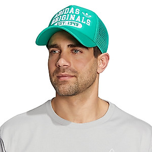 adidas Originals Mixed Graphics Foam Front High Crown Snapback Trucker Hat, Court Green/White, One Size