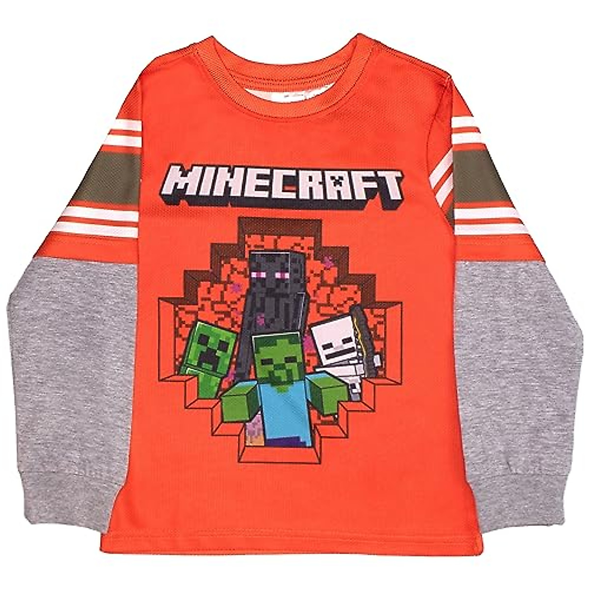 Minecraft Characters Boys Long Sleeve Active Mesh T-Shirt, 2-Pack Bundle Set for Kids and Toddlers (Size 8, Green/Orange)