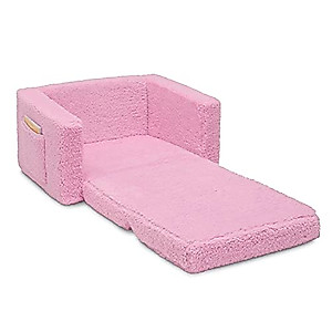Delta Children Cozee Flip-Out Sherpa 2-in-1 Convertible Chair to Lounger for Kids, Pink
