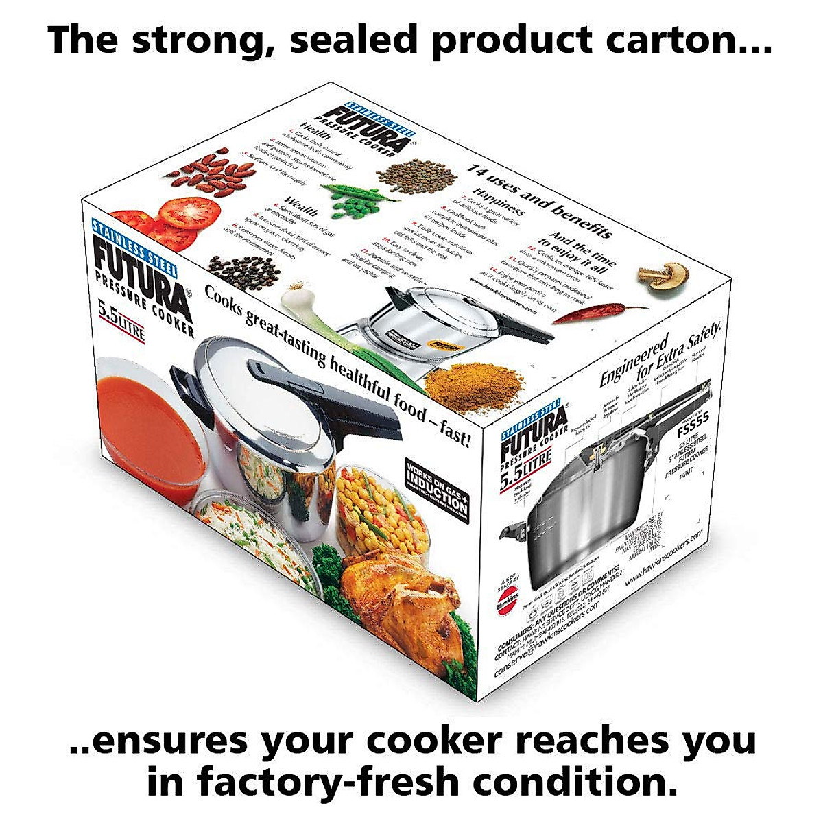 Hawkins-Futura F-56 Futura Induction Compatible Pressure Cooker, 5.5-Liter, Stainless Steel