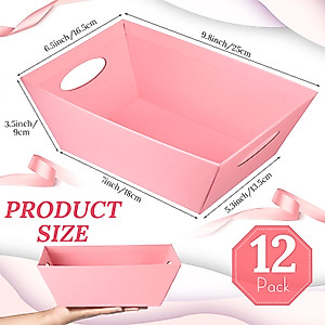 12 Pack Baskets for Gifts Empty 6.5 x 9.8" Small Rectangular Pink Basket with Handles Bulk Gift Basket Market Tray Favor for Valentines Mother's Day Birthday Wedding Bridesmaid