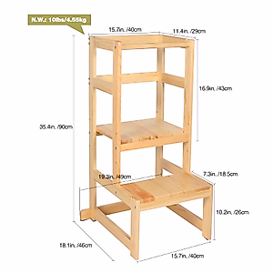 RedSwing Toddlers Kitchen Stool Helper, Sturdy Kids Step Stool with Safety Rail, Wooden Baby Standing Tower for Kitchen Counter and Bathroom, Easy to Assemble, Natural
