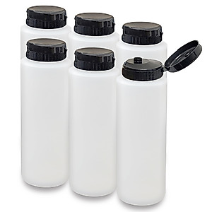 ljdeals 6 Pack 8 oz Plastic Squeeze bottles with Black Flip Top Caps, Wide Mouth for Condiment, Sauces, Multi Purpose, Refillable, Empty Bottles, BPA Free, Made in USA