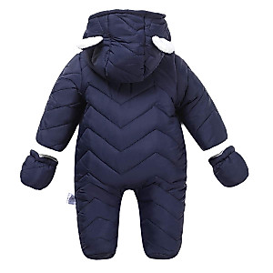 DINGDONG'S CLOSET Baby Boy Girl Winter Hooded Puffer Jacket Snowsuit with Gloves(Navy,9-12M)