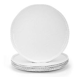 KX-WARE Melamine Plate, 11-inch Dinner Plates with Rope Edge Design, set of 6 White