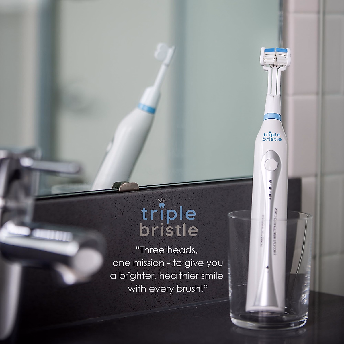 Triple Bristle Original Sonic Toothbrush | Rechargeable 31,000 VPM Tooth Brush | Patented 3 Head Design | Angled Bristles Clean Each Tooth | Dentist Created & Approved Original