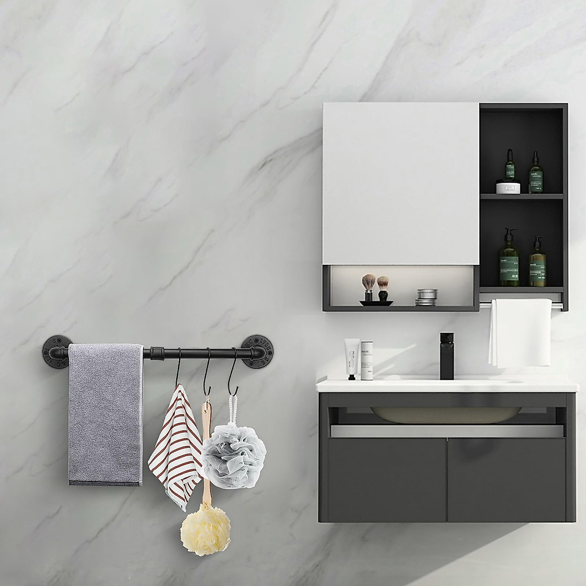 Livabber Black Industrial Pipe Kitchen Paper Holder & Hand Towel Holder，DIY Wall Mount Black Pipe Towel Holder with Heavy Duty Style, Simplistic Look Rustic Touch,which Makes Your Home More Fashion.