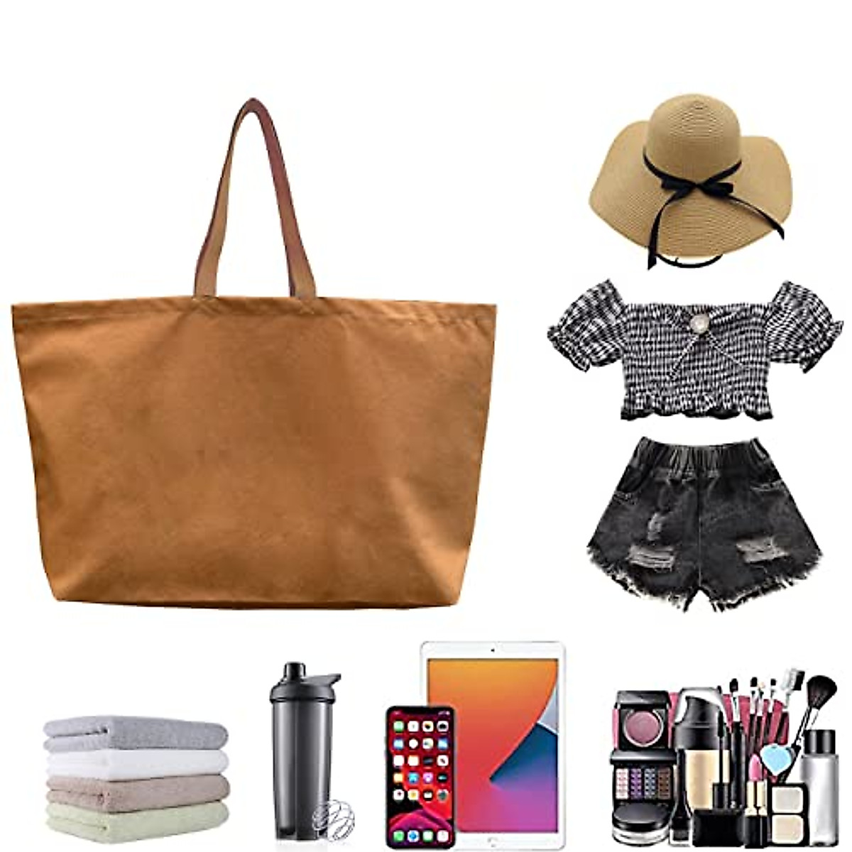 LLYLIU 28" Large Canvas Tote Bag - Extra Big Shopping Beach Totes Bags Reusable Grocery Bag Plain Solid 28" x 8" x 16"