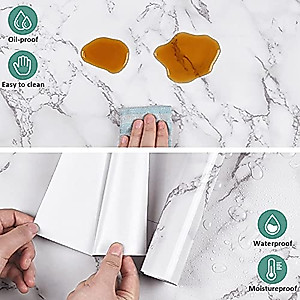 Caltero Marble Contact Paper 15.7" x 118" White Grey Marble Wallpaper Peel and Stick Glossy Marble Contact Paper Self Adhesive Contact Paper for Countertop Kitchen Cabinets Bathroom