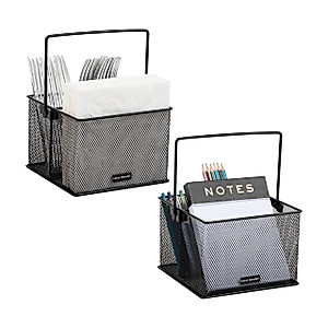 Mind Reader Storage Basket Organizer, Utensil Holder, Forks, Spoons, Knives, Napkins, Perfect for Desk Supplies, Pencil, Pens, Staples - 2 Pack, Black