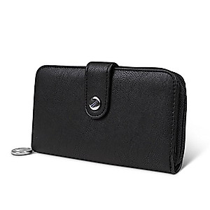 Nautica Womens - Be Shore Vegan Leather RFID Wallet - Zip Around Clutch Large Slim Phone Case and Multi-Card Organizer (Black (Buff))