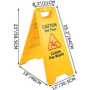 BestEquip 12 Pack Caution Wet Floor Sign 25-Inch Yellow Wet Floor Sign Double Sided Wet Floor Cones Fold-Out Bilingual Plastic Board for Indoors and Outdoors