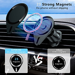 SUPERONE Mag Safe Car Mount Vent, Magnetic Car Holder for iPhone 15 14 13 12 Pro/Max/Plus/Mini, [Strong Magnet Strength] 360 Degrees Adjustable, Mag Safe Accessories