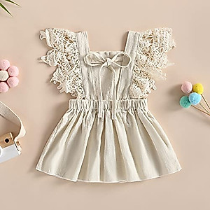 Mubineo Toddler Baby Girl Summer Linen Dress Newborn Lace Princess Overall Dress Sundress (Beige, 18-24 Months)