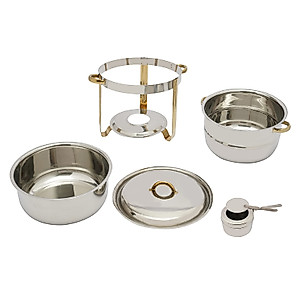 201 Stainless Steel chafing dish, 14.2 Qt Deluxe Round Gold Accent Soup Chafer, Chafing Dish Buffet Set for parties, catering, buffets, 15.35 * 15.75inch