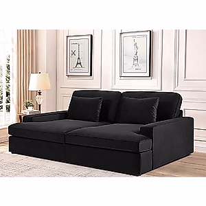 Container Furniture Direct Modern Glam Velvet Sleeper Sofa Bed with Luxurious Design, Elegant Centerpiece for Stylish Living Rooms and Comfortable Lounging with 2 Accent Pillows, Black