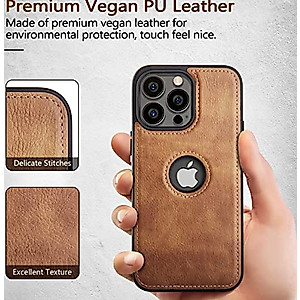N.N Compatible for iPhone 14 Pro Max 6.7 Vegan Leather case, Luxury, Elegant and Beautiful Design case Non-Slip Grip Vintage Looking Perfect Stitching Leather case (Brown)