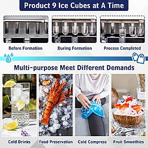 OUTGAVA Ice Maker Machine Countertop Portable Ice Cube Maker,Compact Automatic Ice Making Machine with Ice Scoop&Basket,26Lbs/24H,9 Cubes in 6-8 Minutes,2 Size(S/L) for Kitchen Bar Office,Black