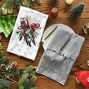 Artoid Mode Mistletoe Snowflake Tree Merry Christmas Kitchen Towels Dish Towels, 18x26 Inch Seasonal Hello Winter Decoration Hand Towels Set of 4