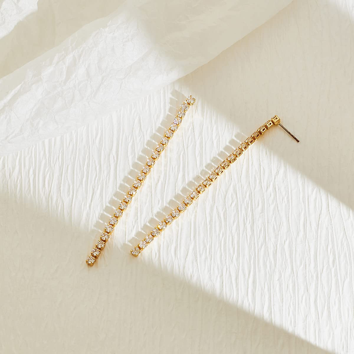 MUYAN Gold Long Thin Rhinestone Earrings CZ Line Drop Earrings for Women Gold Long Bar Dangle Earring for Women Lightweight Jewelry Gifts