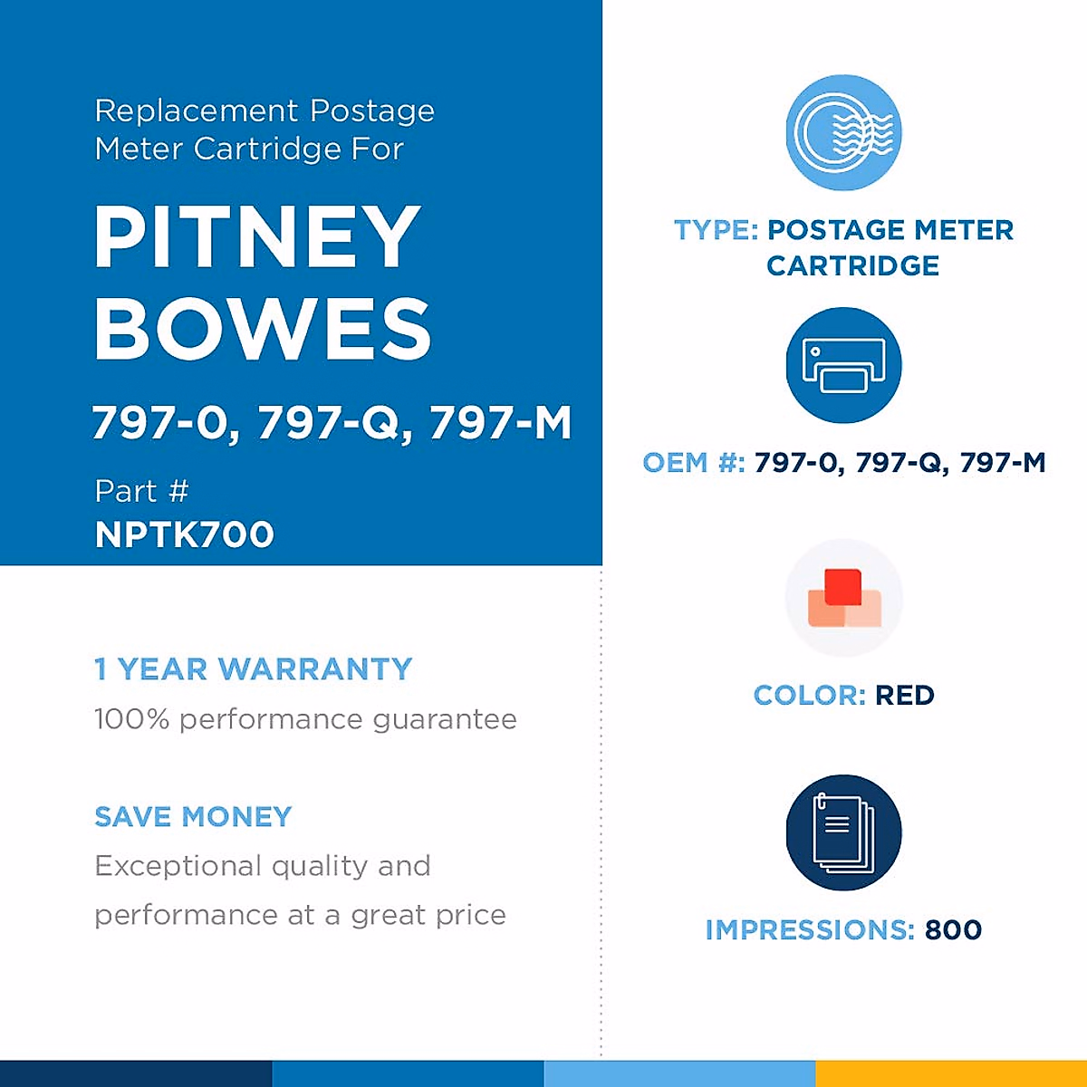 Clover NuPost Remanufactured Postage Meter Ink Cartridge Replacement for Pitney Bowes 797-0/797-Q/797-M | Red