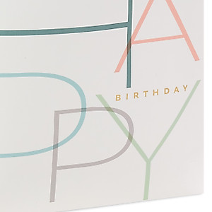 Hallmark Signature Studio 10"Large Square Gift Bag with Tissue Paper (Happy Birthday) Teal, Gray, Pink, Blue on White