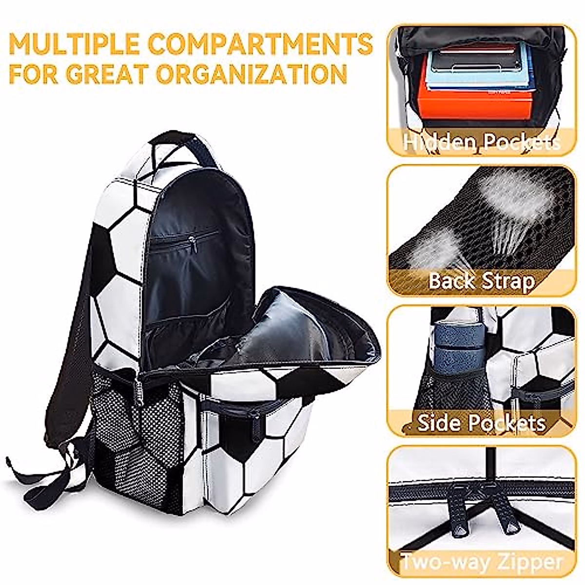 Sharecolor Soccer Backpack with Lunch Box - Set of 3 School Backpacks Matching Combo - Cute White Bookbag and Pencil Case Bundle