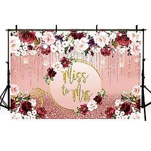 AIBIIN 7x5ft Miss to Mrs Backdrop for Bridal Shower Rose Gold Glitter Bokeh Pink Burgundy Floral Photography Background Wedding Bride to Be Engagement Party Decorations Banner Photo Booth Props