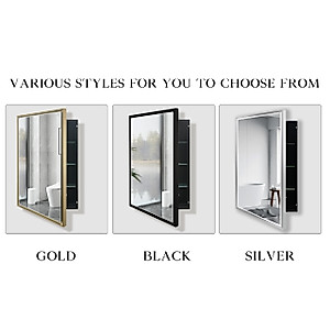 FOMAYKO Bathroom Medicine Cabinet with Mirror, Recess or Surface Mount Bathroom Vanity Mirror Cabinet,Single Door Cabinet Famerhouse Bathroom Mirror with Storage Cabinet (Brush Silver, 16"x26")