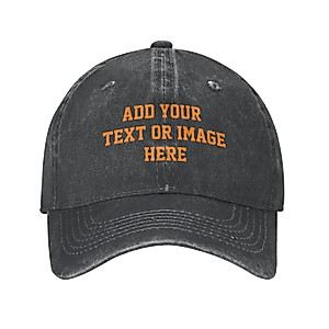Custom Hat Personalize Add Your Text Logo Or Image Custom Baseball Cap Trucker Hats for Men & Women Black One Size