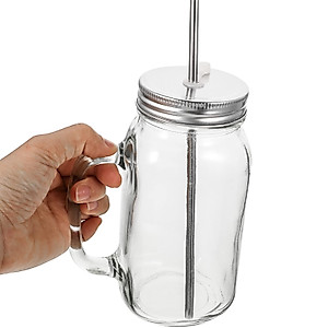 UPKOCH Mason Jar Mugs with Handles Lids and Straws Wide Mouth Clear Drinking Glass Bottle Set Old Fashioned Decorative Tumbler Cups for Coffee 750ml
