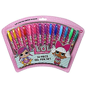 L.O.L Surprise Dolls Gel Pens on Card, Assorted Colors Glitter Pen Writing Tool Collectible, Stocking Stuffers, Party Favors, Goodie Items & Gift for Kids, Girls School & Office Supplies (14 Pcs Set)