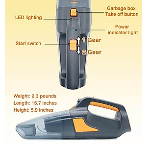 Fedemer Handheld Vacuum Cleaner, 16000PA Powerful Suction Cordless Rechargeable, for Car Home Office Cleaning with LED Light GV03 Black/Orange