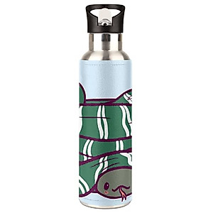 DJYQBFA Funny Snake Animal Scarf Water Bottle Modern BPA Free Water Bottles Vacuum Insulated Stainless Steel Water Bottle with Straw for Gym Travel Hiking, 600ml