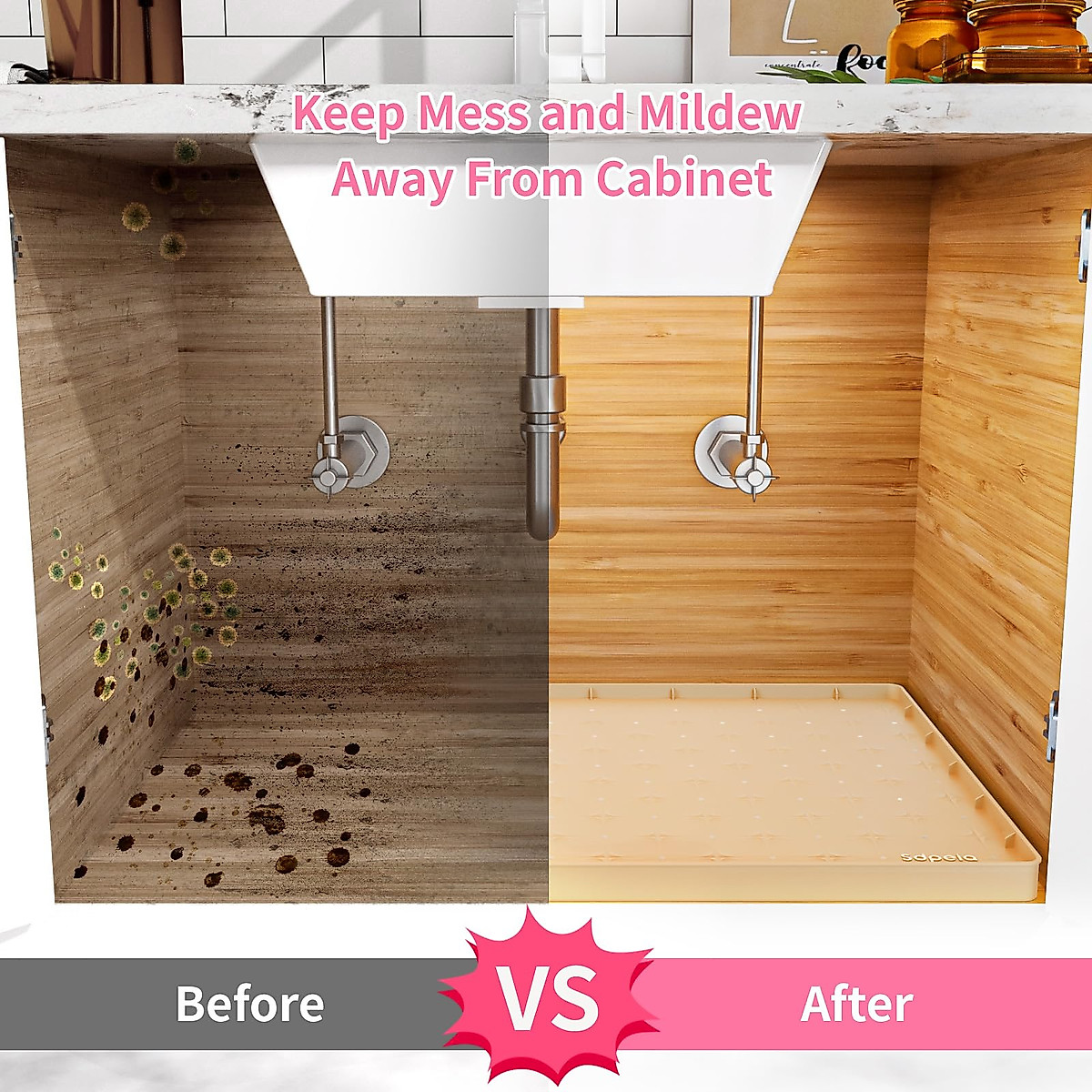 Sdpeia Under Sink Mat for [34" x 22"] Cabinet, Upgraded Silicone Waterproof Mat Kitchen Cabinet Liner Cabinet Protector Kitchen Organizers and Storage