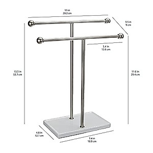 Amazon Basics Double-T Hand Towel and Accessories Stand, Nickel/White