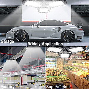 HengBo LED Garage Light, 80W Deformable Aluminum Bright Garage Ceiling LED Light with 3 Adjustable Panels, 8000LM 6500K Daylight E26 Base Trefoil Lamp with Light Socket for Garage, Warehouse, Workshop