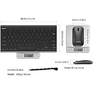 Arteck Bluetooth Keyboard and Mouse Combo Ultra Compact Slim Stainless Full Size Keyboard and Ergonomic Mice for Computer/Desktop/PC/Laptop/Surface and Windows 10/8/7 Built in Rechargeable Battery