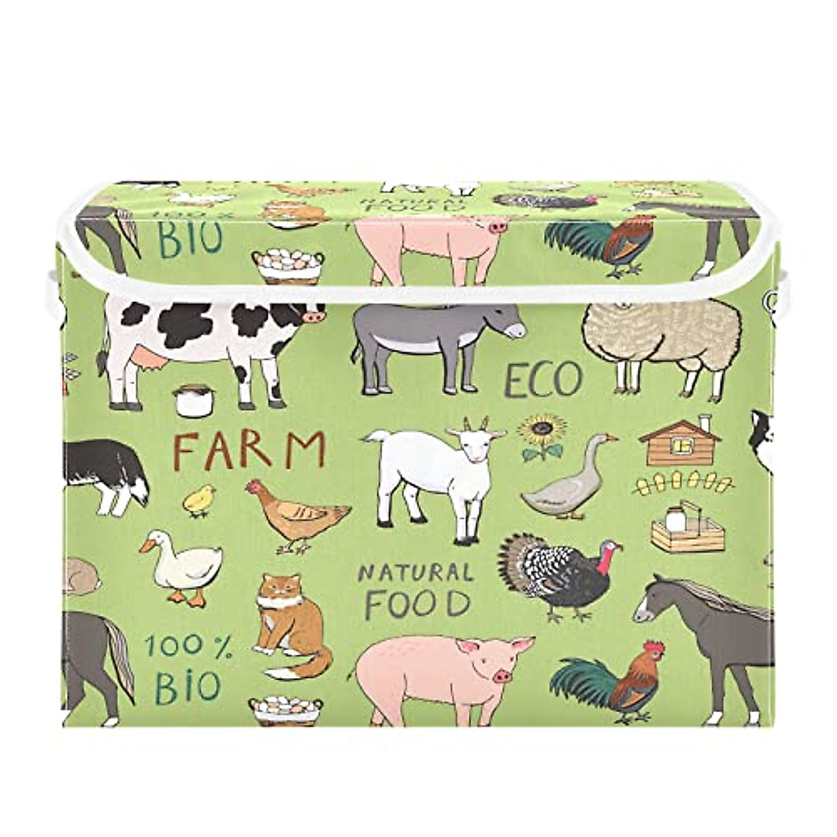 xigua Farm Animals Storage Bins with Lids Foldable Large Cube Storage Boxes with Handles for Home Bedroom Closet Office (16.5x12.6x11.8 in)#26