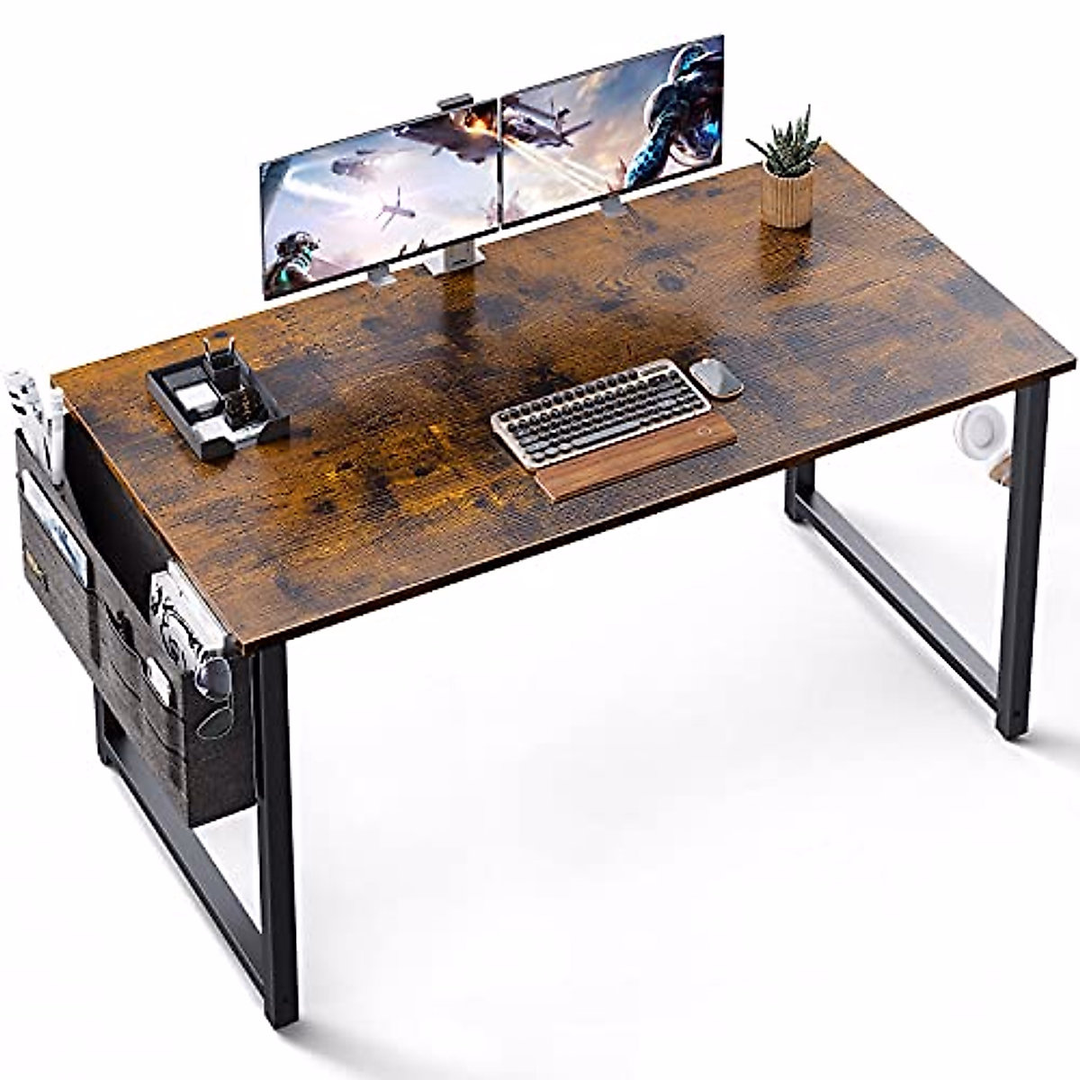 ODK Computer Writing Desk 47 inch, Sturdy Home Office Table, Work Desk with A Storage Bag and Headphone Hook, Vintage
