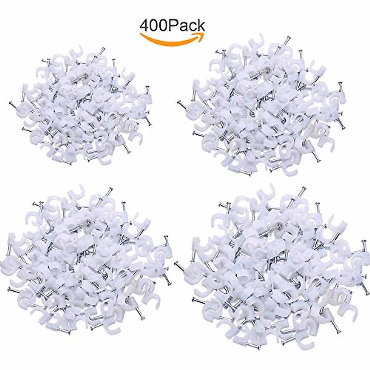 Round Cable Wire Clips 4mm 6mm 8mm 10mm (Pack of 400) Cable Management RG6 RG59 CAT5 CAT6 RJ45 Electrical Ethernet Dish TV Speaker Wire Cord Tie Holder Single Coaxial Nail Clamps