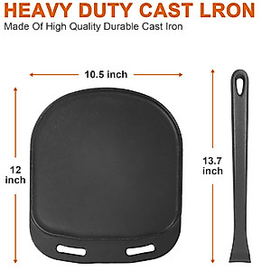 MixRBBQ Cast Iron Skillet Pan - Grizzler Pan with Silicone Mat and 2 Lifting Handle, Pizza Oven Pan for Ooni, Mimiuo Pizza Oven Accessories, BBQ Grilling, Camping Cookware