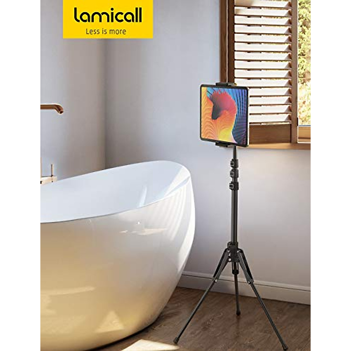 Lamicall Tablet Floor Tripod Stand - 64.9" Tablet Holder Mount with Adjustable Height for Stream/Watching with Bluetooth Remote, for iPad Pro 12.9, Mini, Air, iPhone and 4.7-13" Tablet and Cellphone