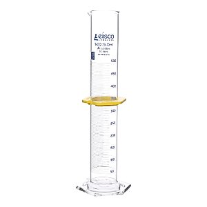 EISCO Graduated Cylinder, 500mL - ASTM, Class A Tolerance ±2.00mL - Protective Collar, Hexagonal Base - Blue Graduations - Borosilicate 3.3 Glass