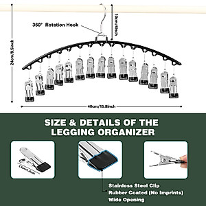 Aastin Leggings Organizer for Closet Hanging, 2 Pack Stainless Steel Pants Hangers with15 Non-Slip Clips Holds 30 Skirts, Shorts, Jeans, Space Saving Closet Organizers and Storage