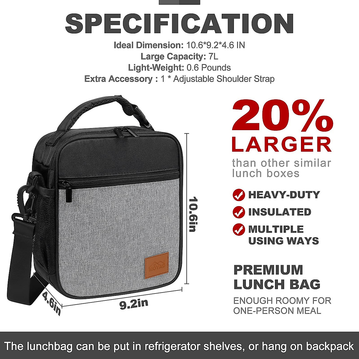 Moyad Small Lunch Bag, Insulated Lunchbox with Handle Clip, Portable Mini Lunch Tote, Reusable Slim Box for Men, Blue