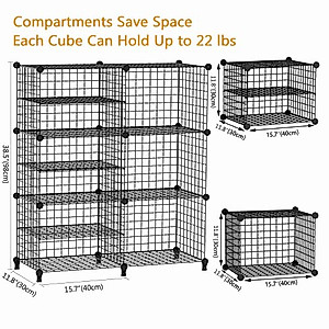 Wolizom Wire Cube Storage, 3 * 6-Cube Grid Storage Shelf, Metal Wire C Grids Shelves, Stackable Modular Shelving Organizer, DIY Closet Bookcase Bookshelf for Bedroom, Living Room, Office Black